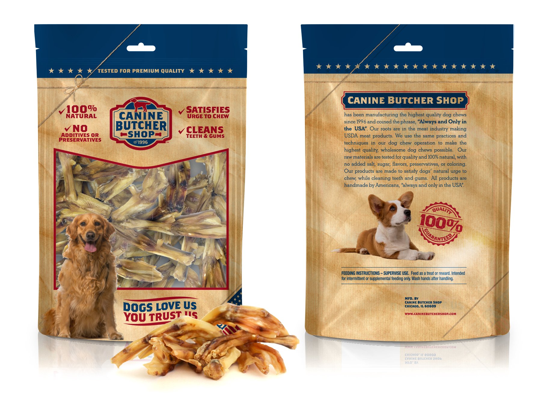 Canine Butcher Shop Duck Feet for Dogs (Pack of 30), Raised & Made in USA Dehydrated Duck Feet, All-Natural Dog Chews, Treats, Snacks