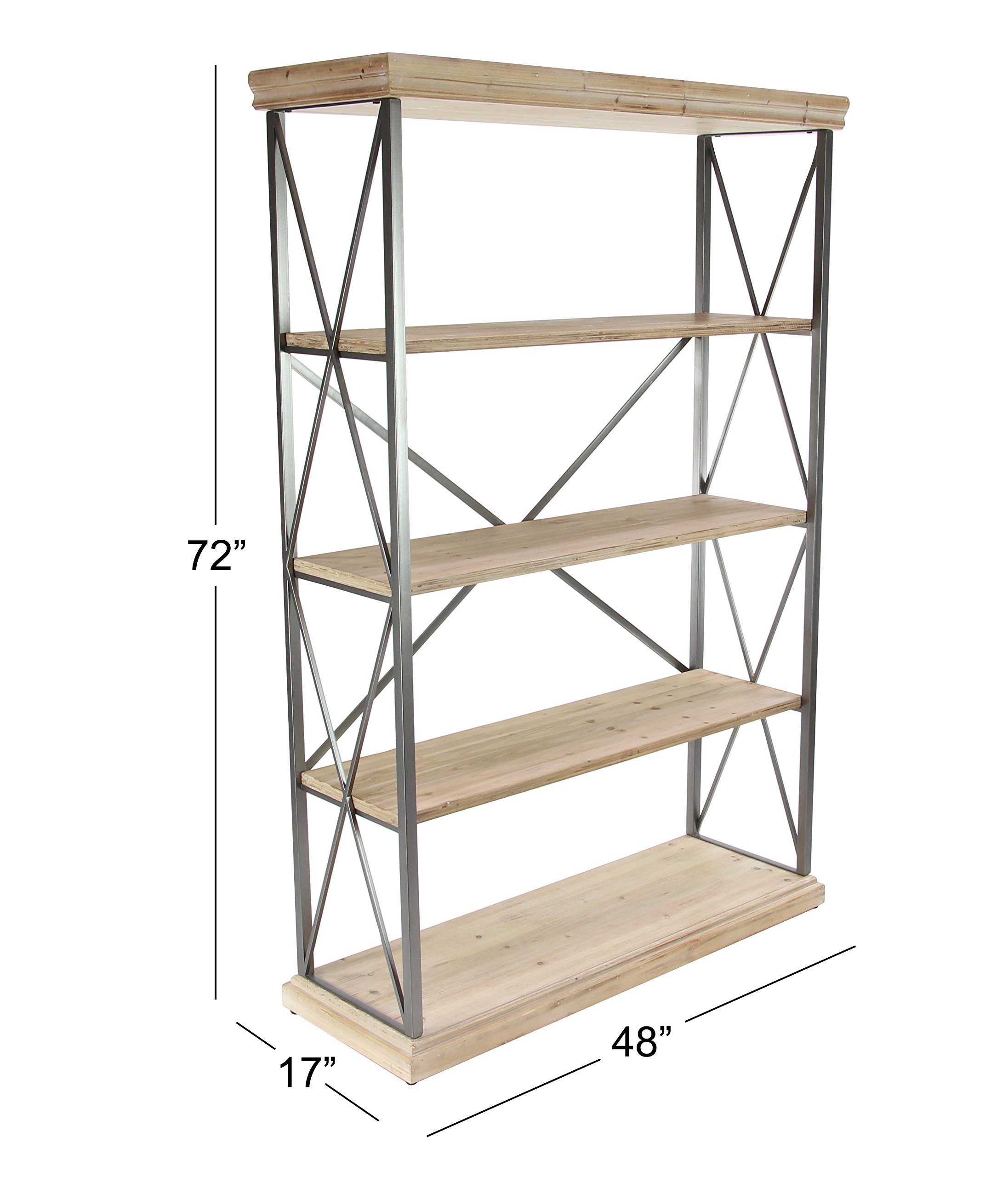 Deco 79 Wood Shelving Unit 5 Shelf with Gray Metal X-Frame, 48" x 17" x 72", Brown