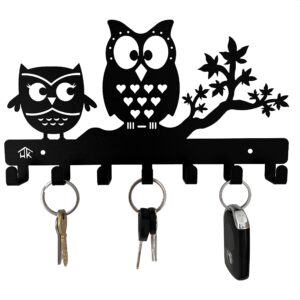 heavenlykraft owl key holder, owl key rack, owl key hooks, metal key cabinet, owl key hanger, medal hanger, leash hanger, 10.6 x 6.15 x 1 inch (owl duo key hook)