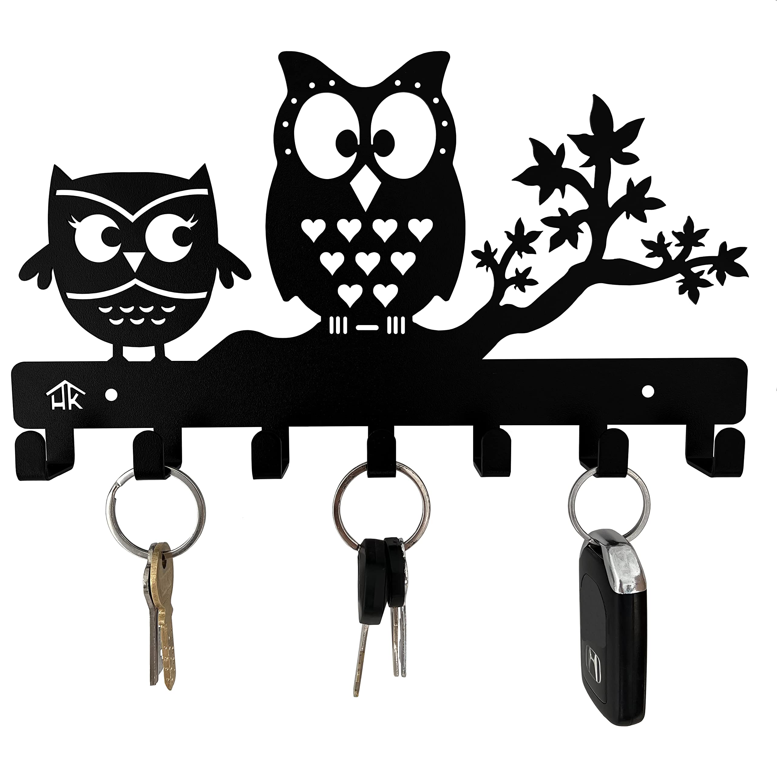 HeavenlyKraft Owl Key Holder, Owl Key Rack, Owl Key Hooks, Metal Key Cabinet, Owl Key Hanger, Medal Hanger, Leash Hanger, 10.6 X 6.15 X 1 INCH (Owl Duo Key Hook)