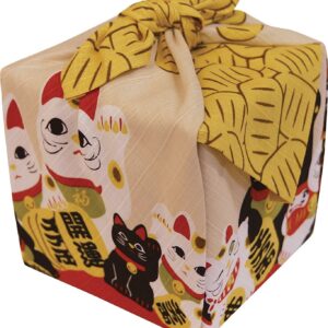 Japanese wrapping cloth FUROSHIKI MANEKI-NEKO HAPPY CAT MADE IN JAPAN 50cm