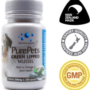 PurePets New Zealand Green Lipped Mussel Capsules for Dogs and Cats - 200mg x 120 Capsules - for Hip & Joint Support - 100% Natural Arthritis Pain Relief - Mobility Supplement Inflammation Management