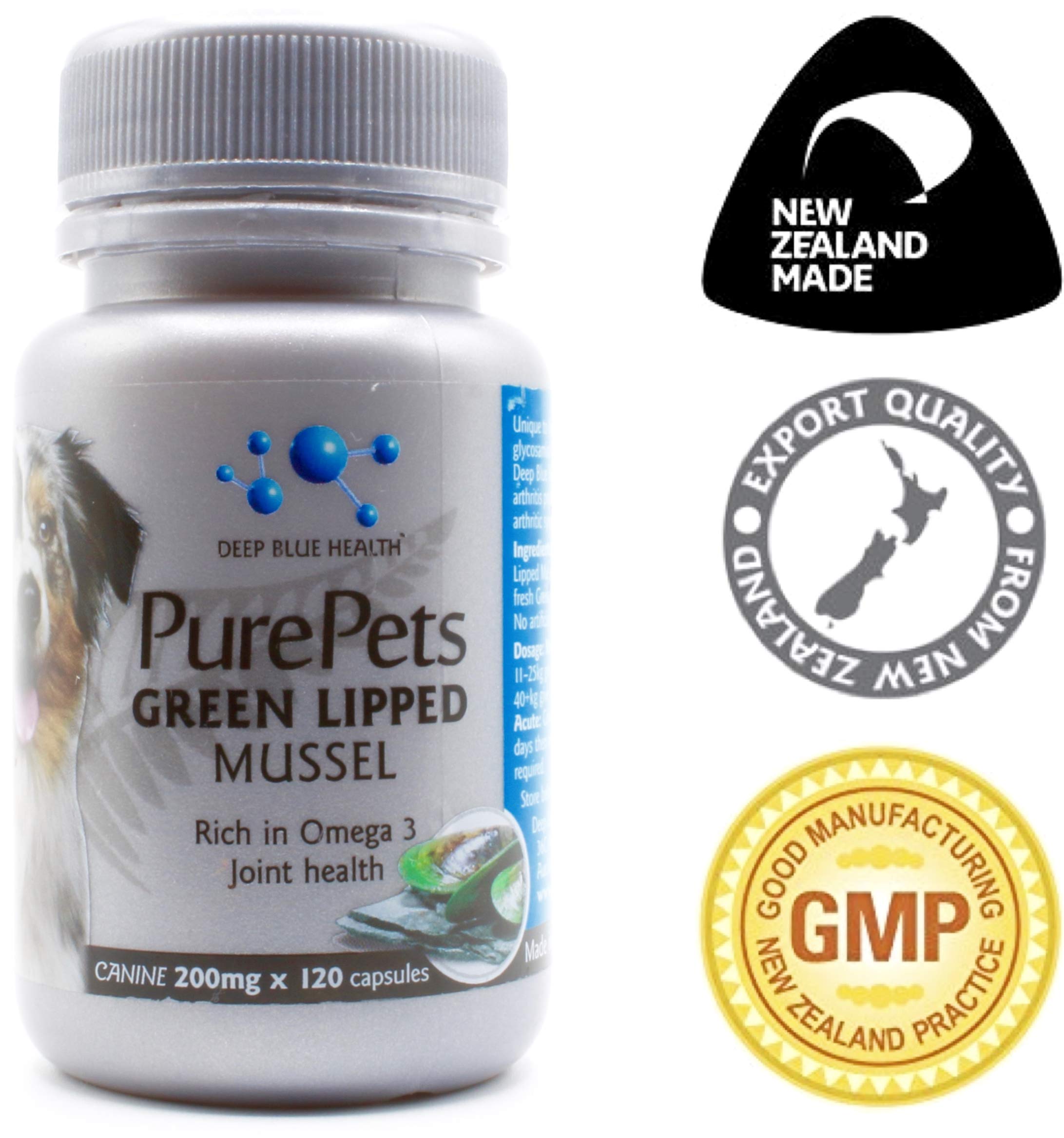 PurePets New Zealand Green Lipped Mussel Capsules for Dogs and Cats - 200mg x 120 Capsules - for Hip & Joint Support - 100% Natural Arthritis Pain Relief - Mobility Supplement Inflammation Management