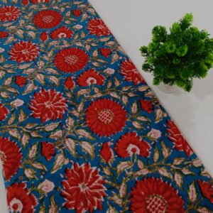 Trade Star 3 Yard Hand Block Printed Fabric 100% Cotton Fabric for Sewing Crafting Dressmaking Running Natural Dye Sanganeri Indian Floral Print Fabric by The Yard Width 44 Inches (Pattern 3)