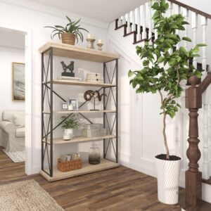 Deco 79 Wood Shelving Unit 5 Shelf with Gray Metal X-Frame, 48" x 17" x 72", Brown