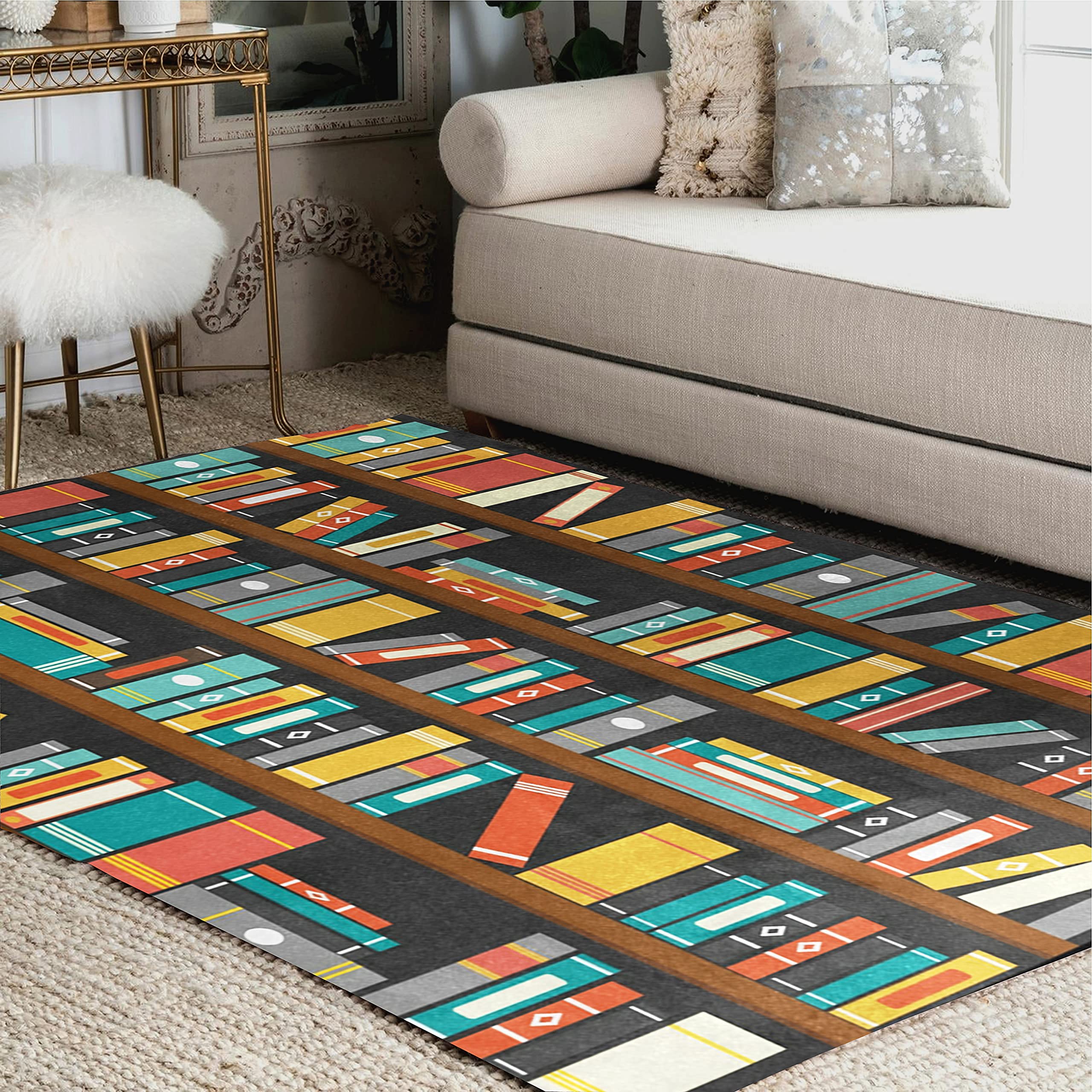 ALAZA Vintage Library Bookshelf Bookworm Area Rug Rugs for Living Room Bedroom 7' x 5'