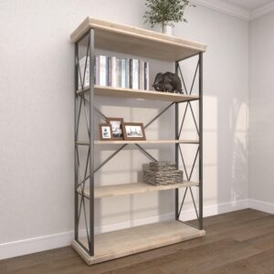 Deco 79 Wood Shelving Unit 5 Shelf with Gray Metal X-Frame, 48" x 17" x 72", Brown