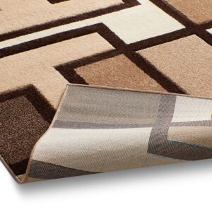 Well Woven Ruby Geometric 2x3 Mat Ivory & Beige Neutral Modern Contemporary Hand Carved Squares Design Perfect for Entryways & Small Spaces Plush Easy-Care Easy-to-Clean