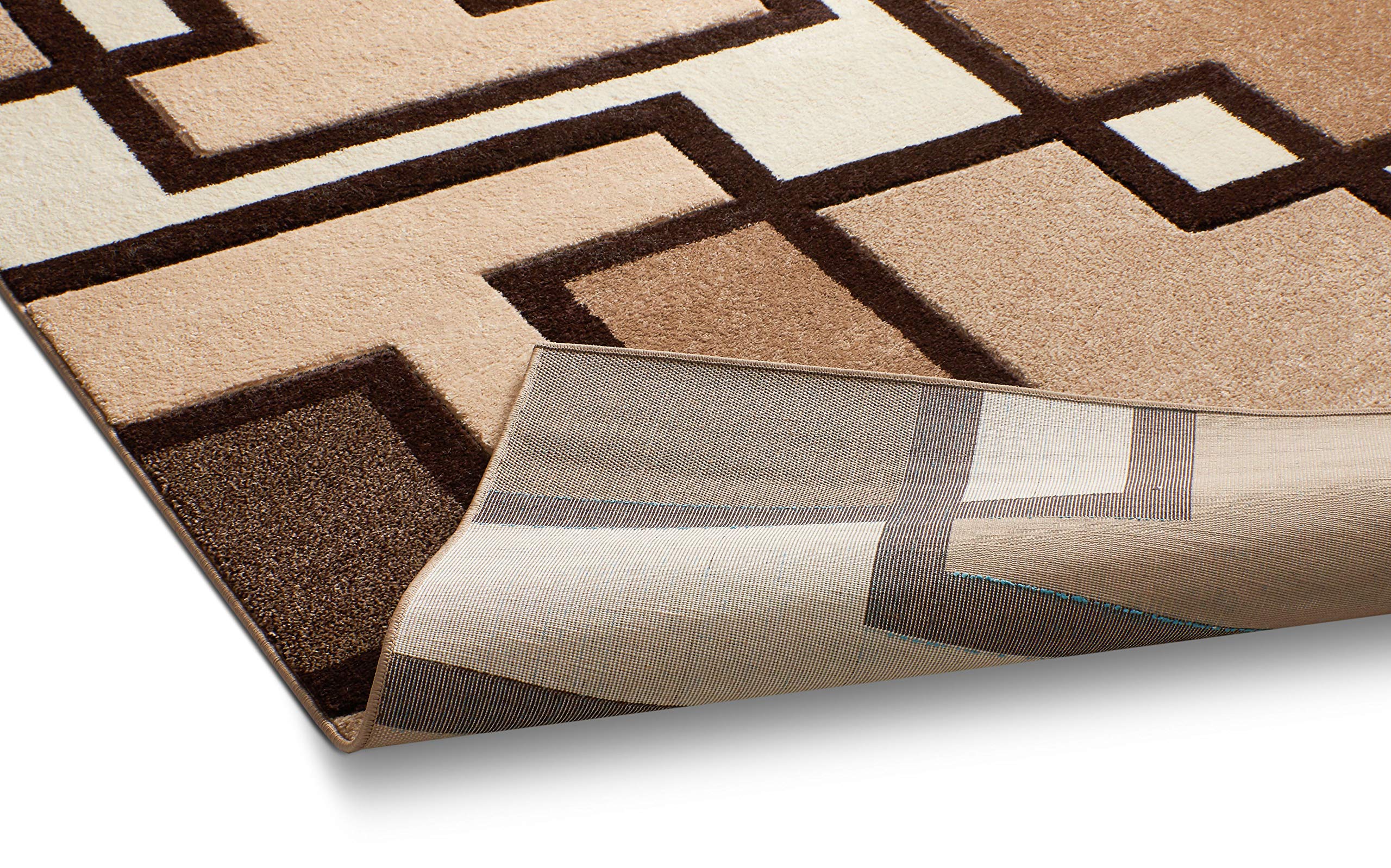 Well Woven Ruby Geometric 2x3 Mat Ivory & Beige Neutral Modern Contemporary Hand Carved Squares Design Perfect for Entryways & Small Spaces Plush Easy-Care Easy-to-Clean