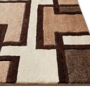 Well Woven Ruby Geometric 2x3 Mat Ivory & Beige Neutral Modern Contemporary Hand Carved Squares Design Perfect for Entryways & Small Spaces Plush Easy-Care Easy-to-Clean