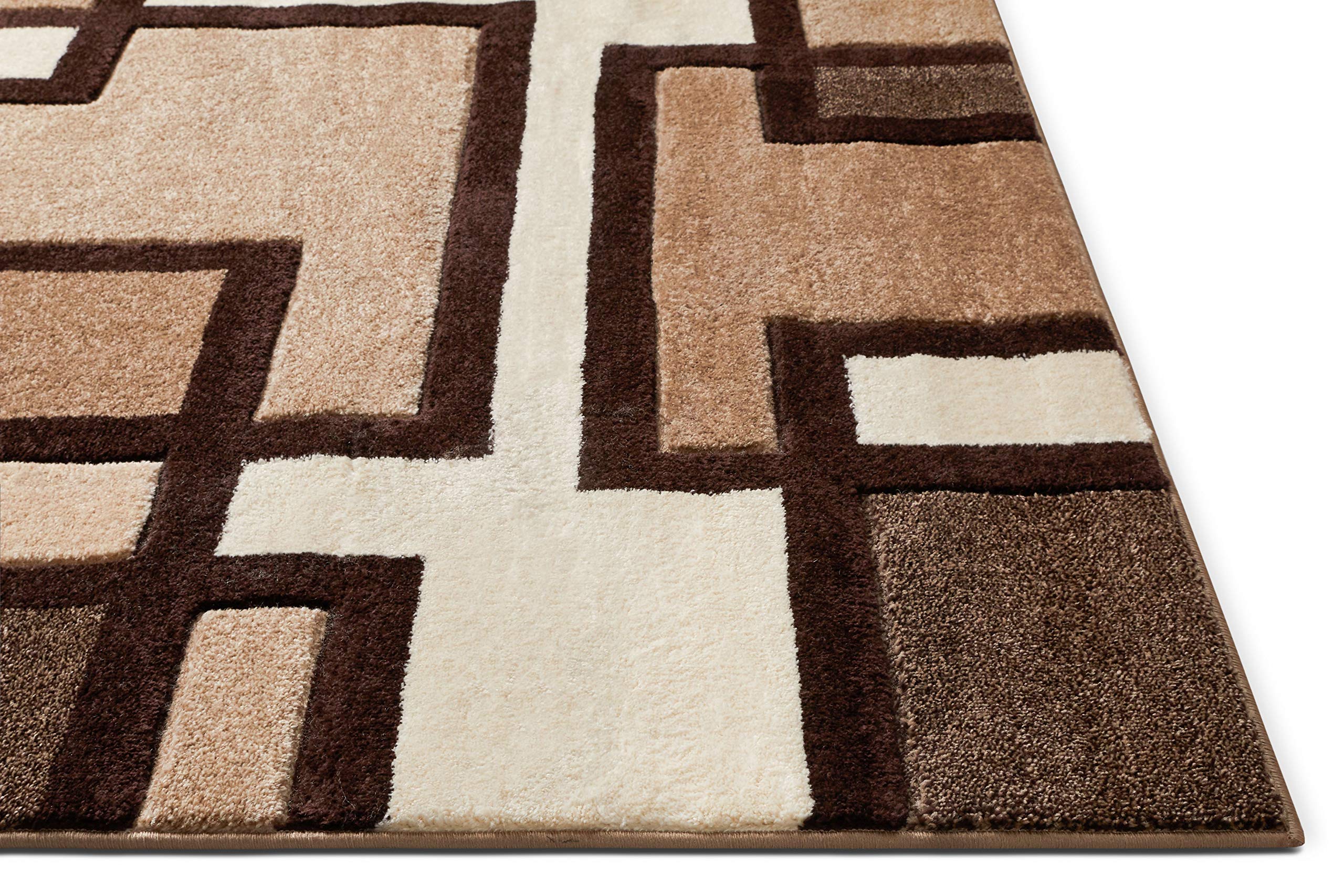 Well Woven Ruby Geometric 2x3 Mat Ivory & Beige Neutral Modern Contemporary Hand Carved Squares Design Perfect for Entryways & Small Spaces Plush Easy-Care Easy-to-Clean