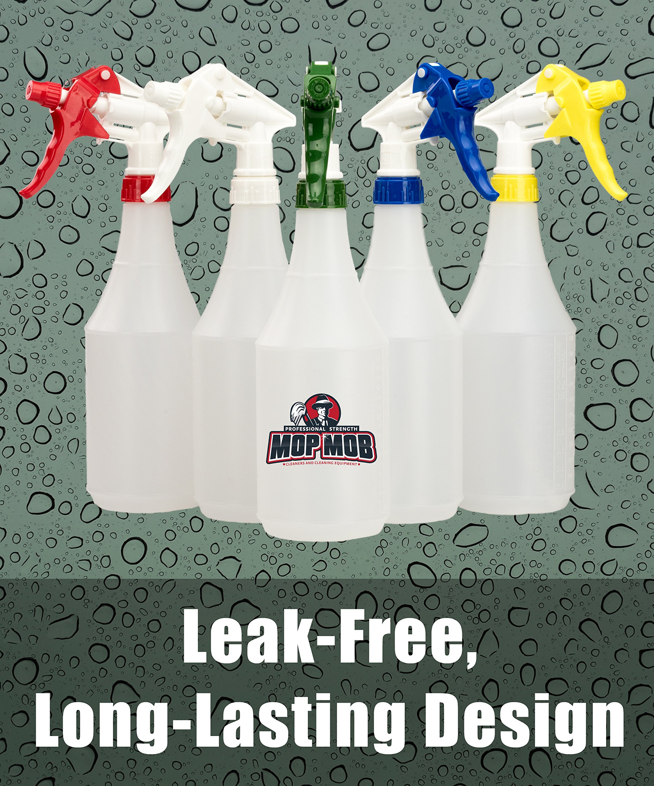 Mop Mob Leak-Free Chemical Resistant Spray Head and 32 oz Bottle 5 Pack Heavy-Duty Industrial Sprayer With Low-Fatigue Trigger and Nozzle for Auto/Car Detailing, Window Cleaning and Janitorial Supply