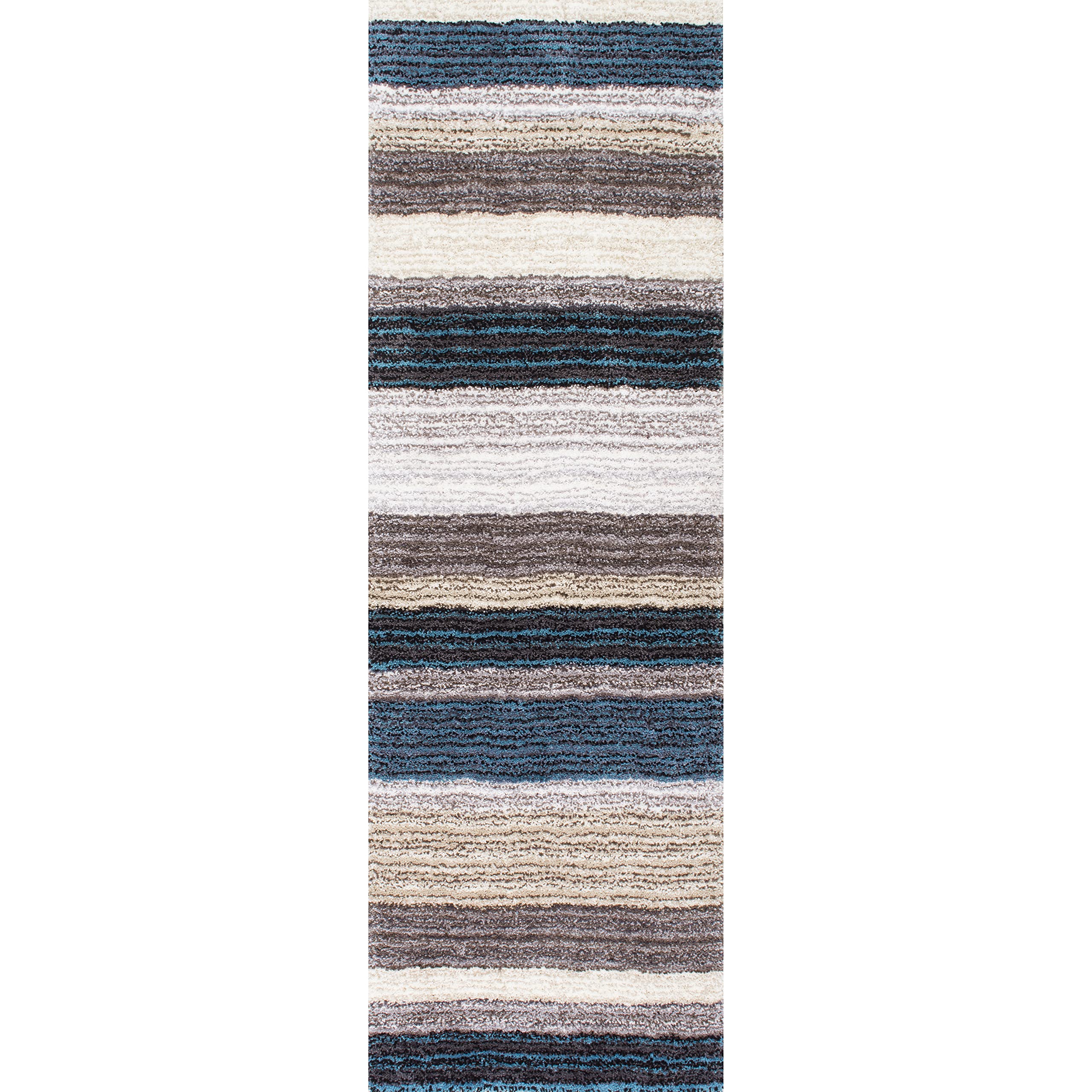 nuLOOM Drey Striped Shag Area Rug - 2x6 Runner Shag Rug Casual Blue Multi/Brown Rugs for Living Room Bedroom Dining Room Nursery Entryway Hallway