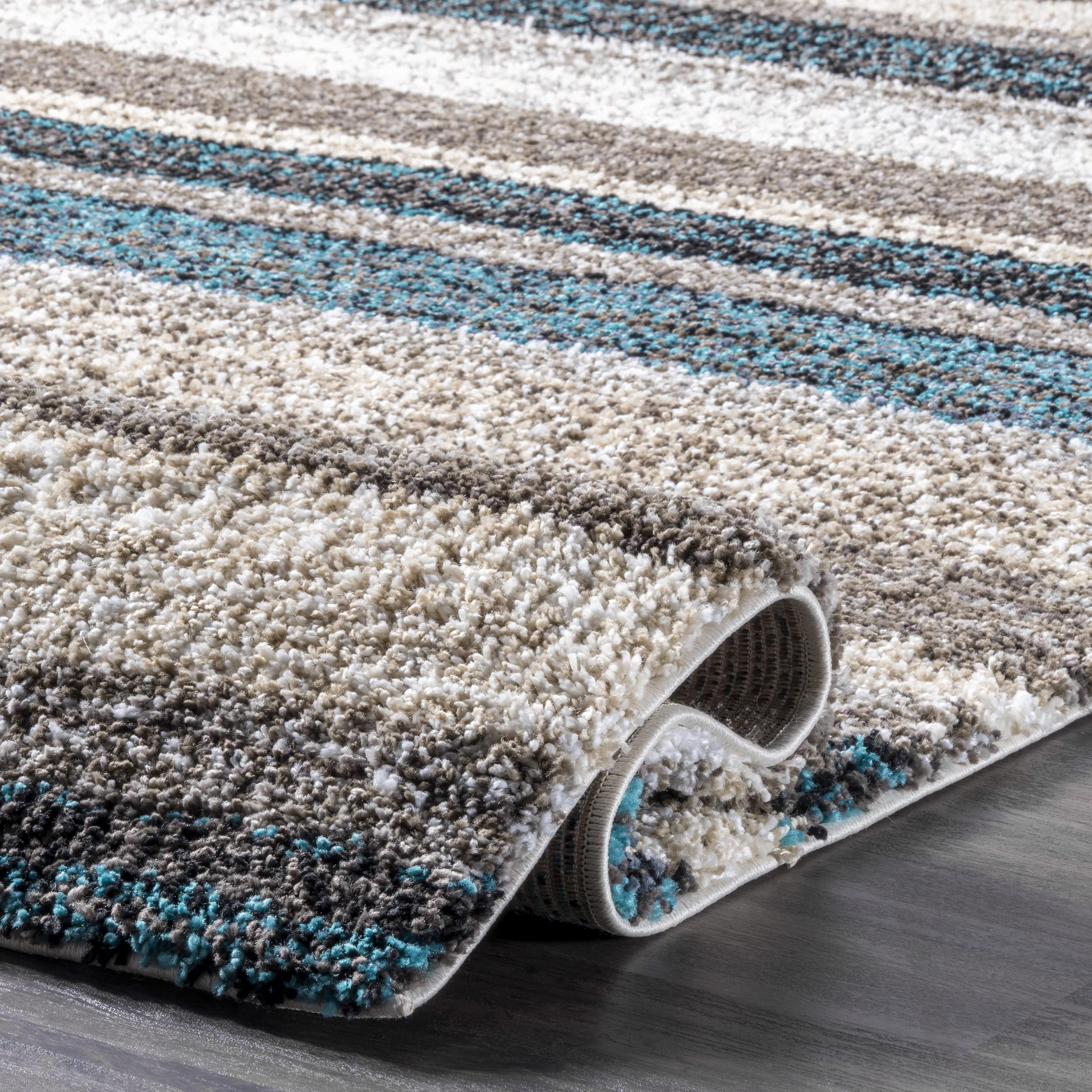 nuLOOM Drey Striped Shag Area Rug - 2x6 Runner Shag Rug Casual Blue Multi/Brown Rugs for Living Room Bedroom Dining Room Nursery Entryway Hallway