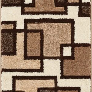 Well Woven Ruby Geometric 2x3 Mat Ivory & Beige Neutral Modern Contemporary Hand Carved Squares Design Perfect for Entryways & Small Spaces Plush Easy-Care Easy-to-Clean