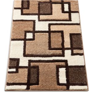 Well Woven Ruby Geometric 2x3 Mat Ivory & Beige Neutral Modern Contemporary Hand Carved Squares Design Perfect for Entryways & Small Spaces Plush Easy-Care Easy-to-Clean