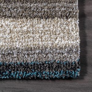 nuLOOM Drey Striped Shag Area Rug - 2x6 Runner Shag Rug Casual Blue Multi/Brown Rugs for Living Room Bedroom Dining Room Nursery Entryway Hallway