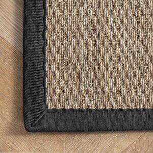 nuLOOM 2x3 Elijah Seagrass Area Rug, Black, Solid Farmhouse Style, Cotton Bordered, Basketweave, Natural Fiber, For Bedroom, Dining Room, Living Room, Hallway, Office, Kitchen, Entryway