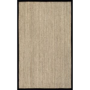 nuLOOM 2x3 Elijah Seagrass Area Rug, Black, Solid Farmhouse Style, Cotton Bordered, Basketweave, Natural Fiber, For Bedroom, Dining Room, Living Room, Hallway, Office, Kitchen, Entryway