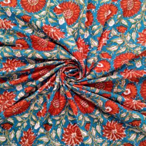 trade star 3 yard hand block printed fabric 100% cotton fabric for sewing crafting dressmaking running natural dye sanganeri indian floral print fabric by the yard width 44 inches (pattern 3)