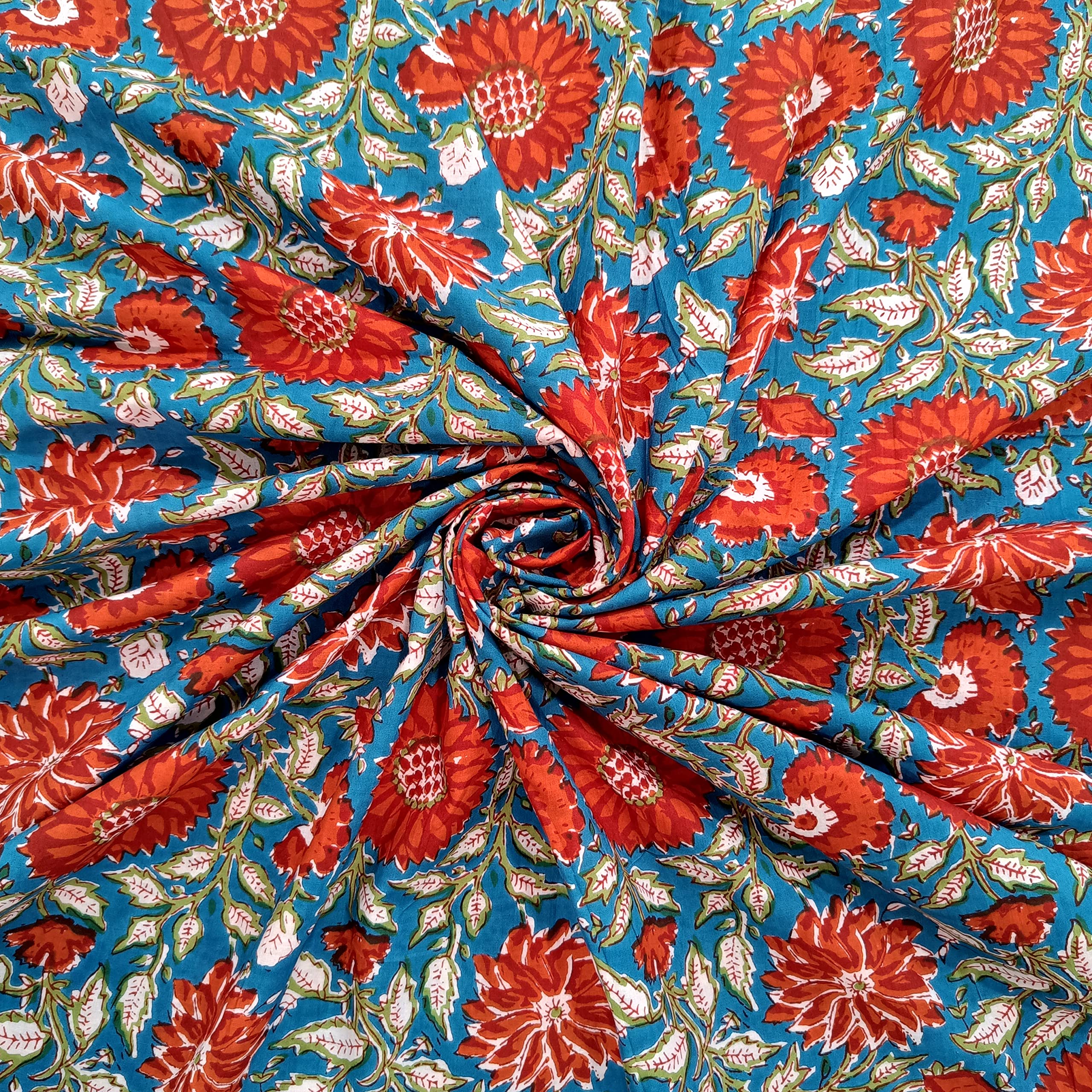 Trade Star 3 Yard Hand Block Printed Fabric 100% Cotton Fabric for Sewing Crafting Dressmaking Running Natural Dye Sanganeri Indian Floral Print Fabric by The Yard Width 44 Inches (Pattern 3)