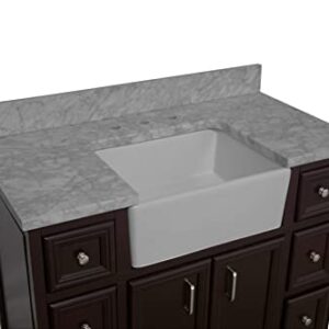 Kitchen Bath Collection Zelda 42-inch Farmhouse Vanity (Carrara/Chocolate): Includes Chocolate Cabinet with Authentic Italian Carrara Marble Countertop and White Ceramic Farmhouse Apron Sink