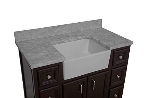 Kitchen Bath Collection Zelda 42-inch Farmhouse Vanity (Carrara/Chocolate): Includes Chocolate Cabinet with Authentic Italian Carrara Marble Countertop and White Ceramic Farmhouse Apron Sink