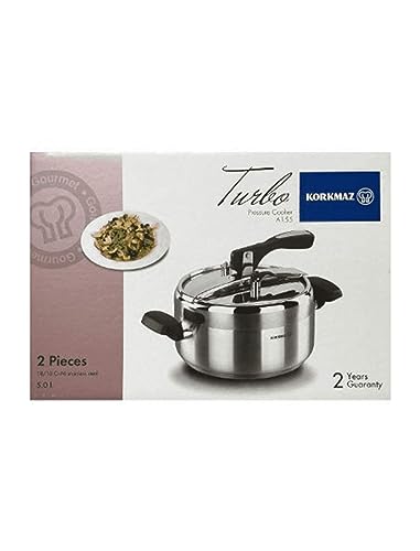 Korkmaz Turbo 5 Quart Stove Top Pressure Cooker Stainless Steel Cookware Induction Compatible, Manual Slow Cooker, Rice Cooker, Steamer, Saute, Yogurt Maker and Warmer