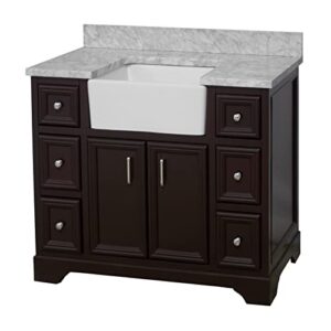 Kitchen Bath Collection Zelda 42-inch Farmhouse Vanity (Carrara/Chocolate): Includes Chocolate Cabinet with Authentic Italian Carrara Marble Countertop and White Ceramic Farmhouse Apron Sink