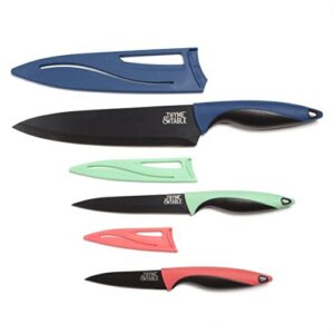 thyme & table 3-piece cooking tool set - non-stick coated stainless steel knifes in mixed colors