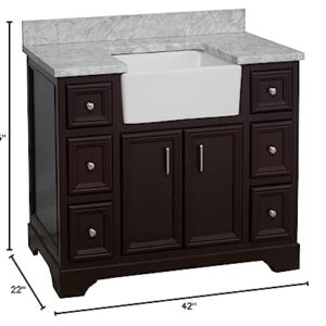 Kitchen Bath Collection Zelda 42-inch Farmhouse Vanity (Carrara/Chocolate): Includes Chocolate Cabinet with Authentic Italian Carrara Marble Countertop and White Ceramic Farmhouse Apron Sink