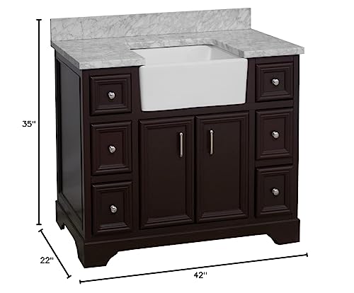 Kitchen Bath Collection Zelda 42-inch Farmhouse Vanity (Carrara/Chocolate): Includes Chocolate Cabinet with Authentic Italian Carrara Marble Countertop and White Ceramic Farmhouse Apron Sink