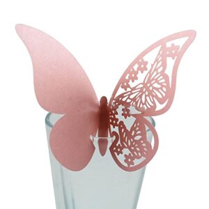 AKOAK Pearlized Paper Butterfly Table Number Place Card Name Card Wine Glass Cup Decoration Wall Decals Sticker for Wedding Party Favor Decor,50 Counts (Pink)