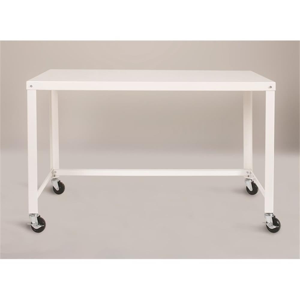 Scranton & Co 48" x 24" Modern Metal 4 Wheels Office Mobile Desk, Durable Steel Construction, Easy to Assemble, Clean & Simple Design, in White Finish