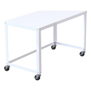 scranton & co 48" x 24" modern metal 4 wheels office mobile desk, durable steel construction, easy to assemble, clean & simple design, in white finish