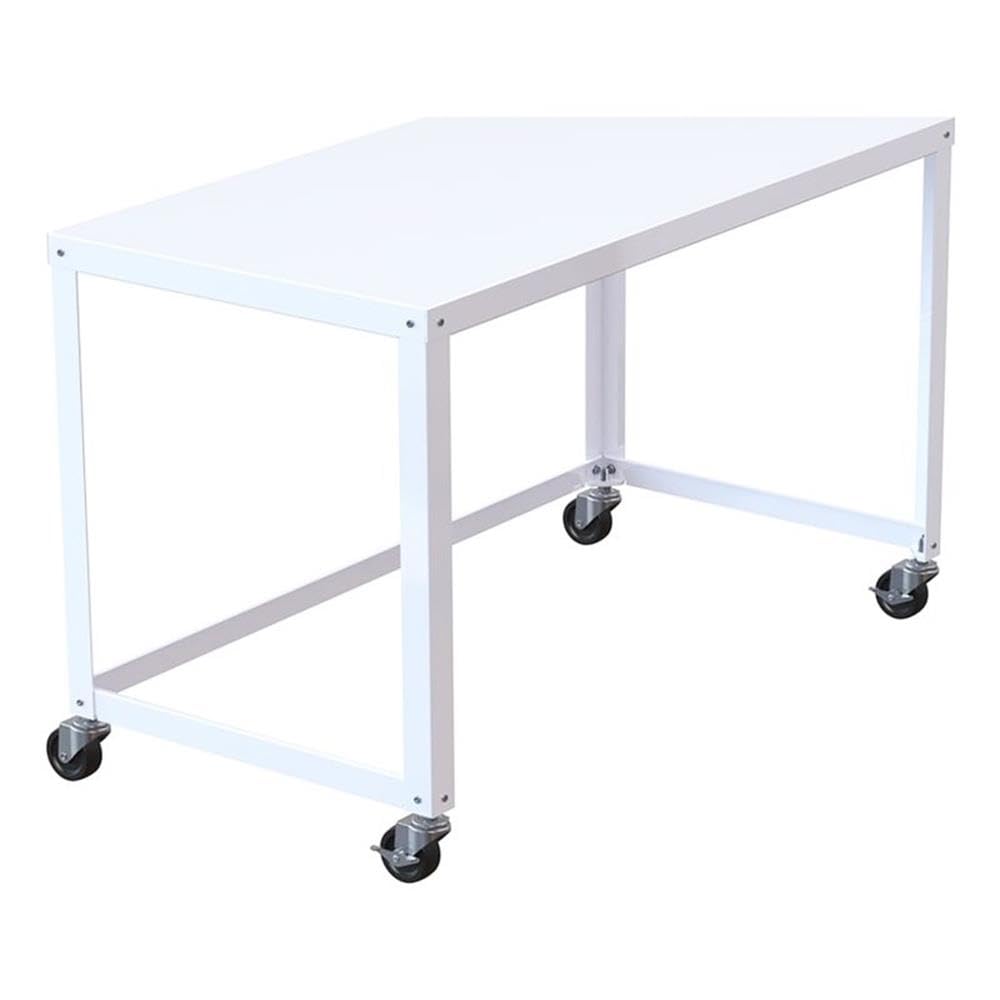 Scranton & Co 48" x 24" Modern Metal 4 Wheels Office Mobile Desk, Durable Steel Construction, Easy to Assemble, Clean & Simple Design, in White Finish