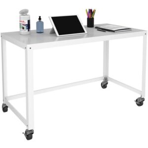 Scranton & Co 48" x 24" Modern Metal 4 Wheels Office Mobile Desk, Durable Steel Construction, Easy to Assemble, Clean & Simple Design, in White Finish