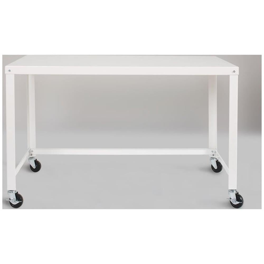 Scranton & Co 48" x 24" Modern Metal 4 Wheels Office Mobile Desk, Durable Steel Construction, Easy to Assemble, Clean & Simple Design, in White Finish