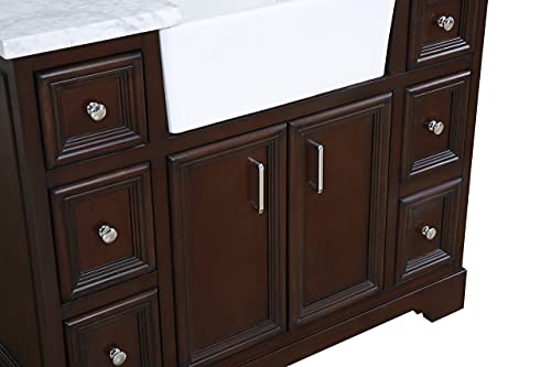 Kitchen Bath Collection Zelda 42-inch Farmhouse Vanity (Carrara/Chocolate): Includes Chocolate Cabinet with Authentic Italian Carrara Marble Countertop and White Ceramic Farmhouse Apron Sink