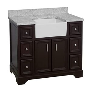 kitchen bath collection zelda 42-inch farmhouse vanity (carrara/chocolate): includes chocolate cabinet with authentic italian carrara marble countertop and white ceramic farmhouse apron sink