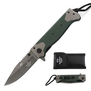 snake eye tactical heavy duty every day carry pocket folding knife with sheath (green)