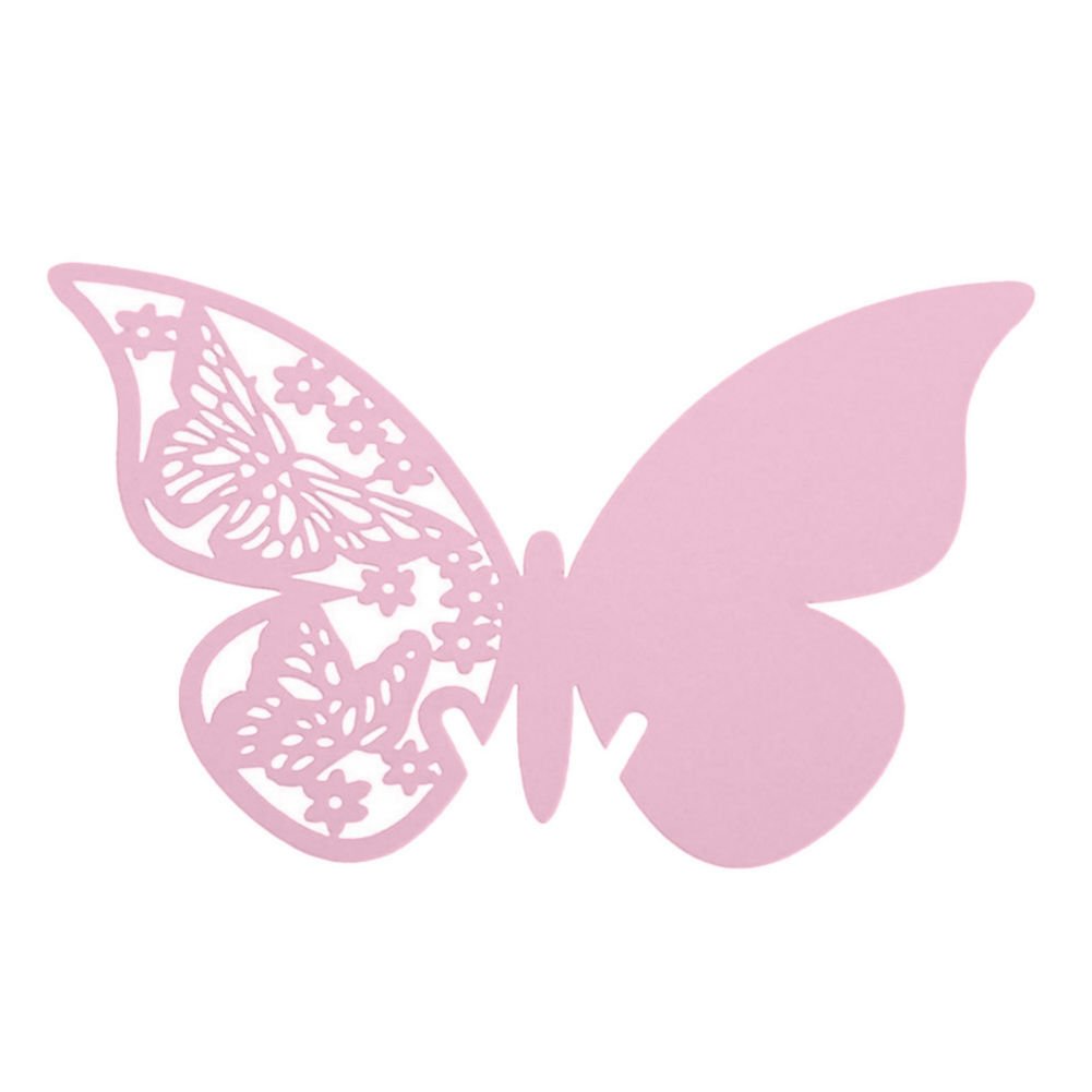 AKOAK Pearlized Paper Butterfly Table Number Place Card Name Card Wine Glass Cup Decoration Wall Decals Sticker for Wedding Party Favor Decor,50 Counts (Pink)