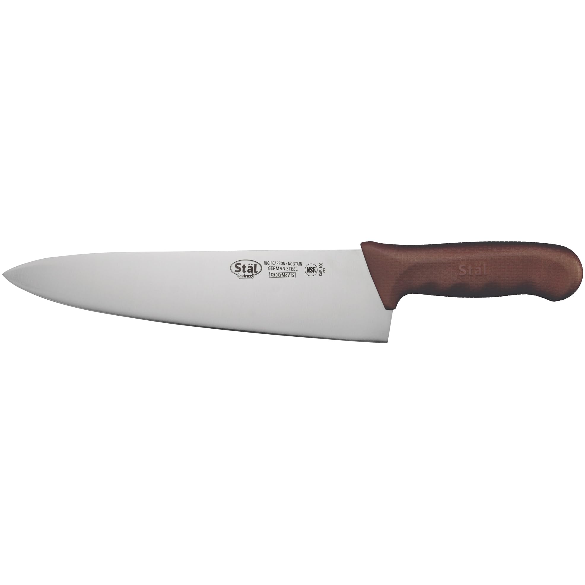 Winco 10" Commercial-Grade Chef's Knife with German Steel Blade, Brown