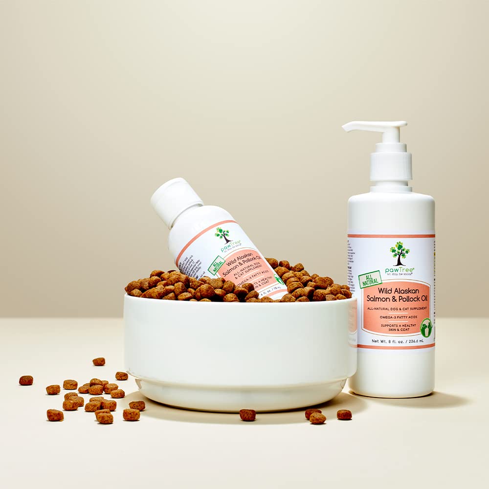 pawTree Salmon Oil-Dog and Cat Fish Oil Supplement-Ideal for excessive shedding control, seasonal allergies, itch relief, dry, irritated skin. With over 15 heart-healthy Omega-3 & Omega-6 Fatty Acids.