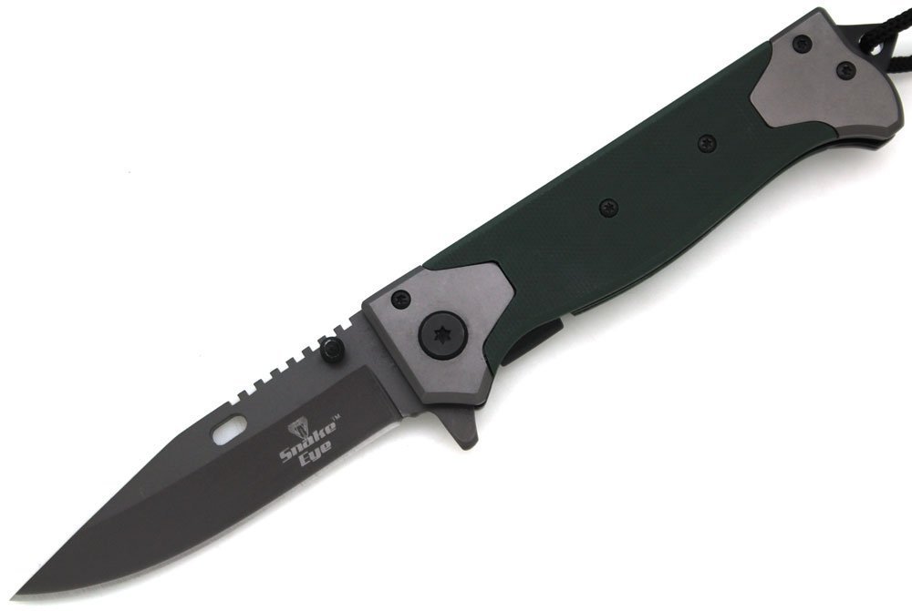 Snake Eye Tactical Heavy Duty Every Day Carry Pocket Folding Knife With Sheath (Green)