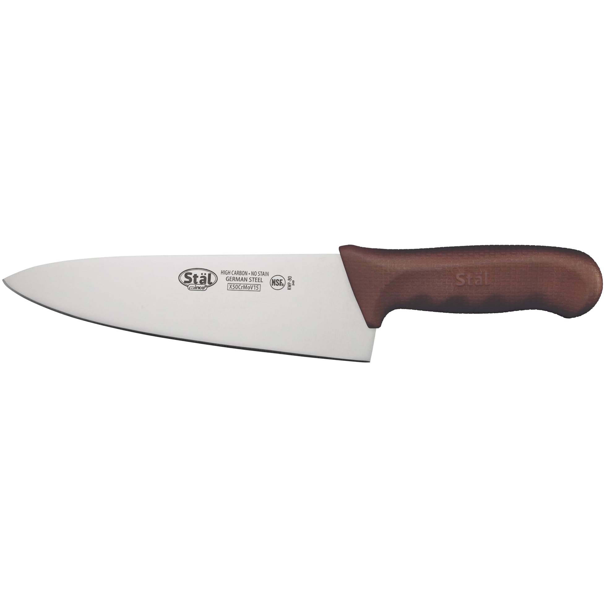 Winco 8" Commercial-Grade Chef's Knife with German Steel Blade, Brown