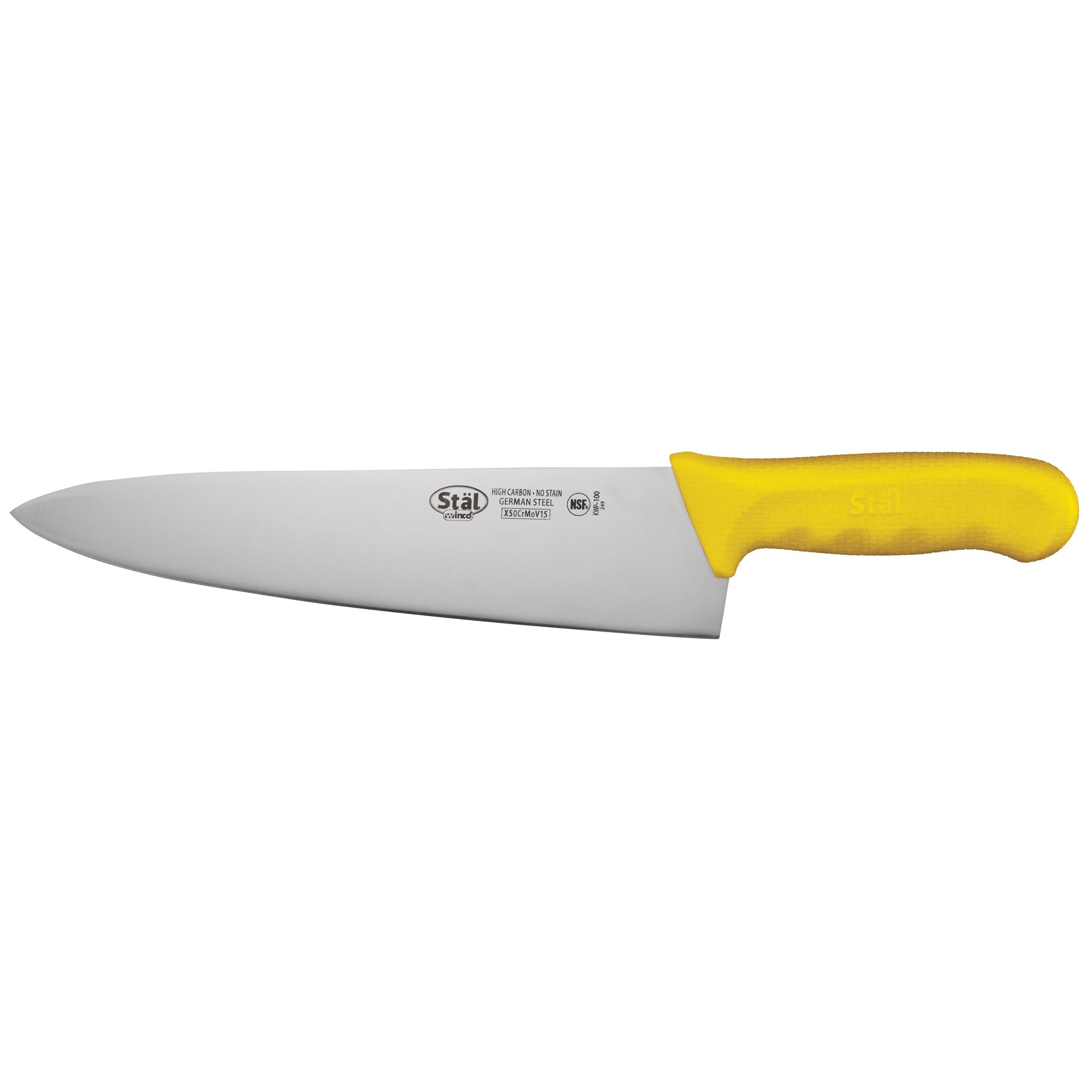 Winco 10" Commercial-Grade Chef's Knife with German Steel Blade, Yellow