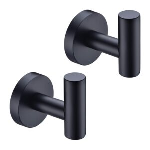 hoooh matte black towel hook, sus 304 stainless steel coat/robe clothes hook for bath kitchen garage wall mounted (2 pack), b100-bk-p2