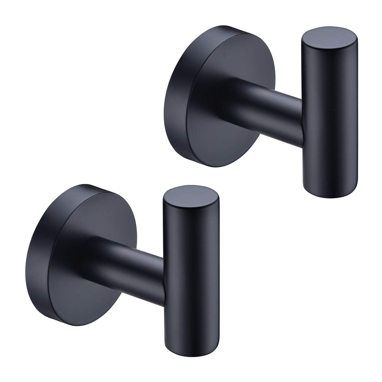 Hoooh Matte Black Towel Hook, SUS 304 Stainless Steel Coat/Robe Clothes Hook for Bath Kitchen Garage Wall Mounted (2 Pack), B100-BK-P2