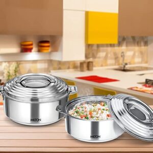 Milton Casserole for hot food, insulated stainless steel hot pot with lid, 84 oz (2500 ml) 2.6 qt, Serving box (bowl, dish) for food and roti Galaxia 2500 Food Warmer Cooler, Silver